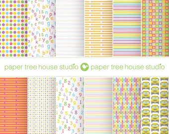 Back to School Digital Paper Set. School Supplies Digital Paper ...