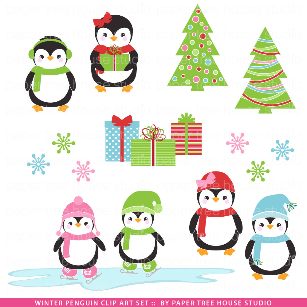 Christmas Clip Art. Penguin Clipart. Ice Skating Clip Art. Christmas ...