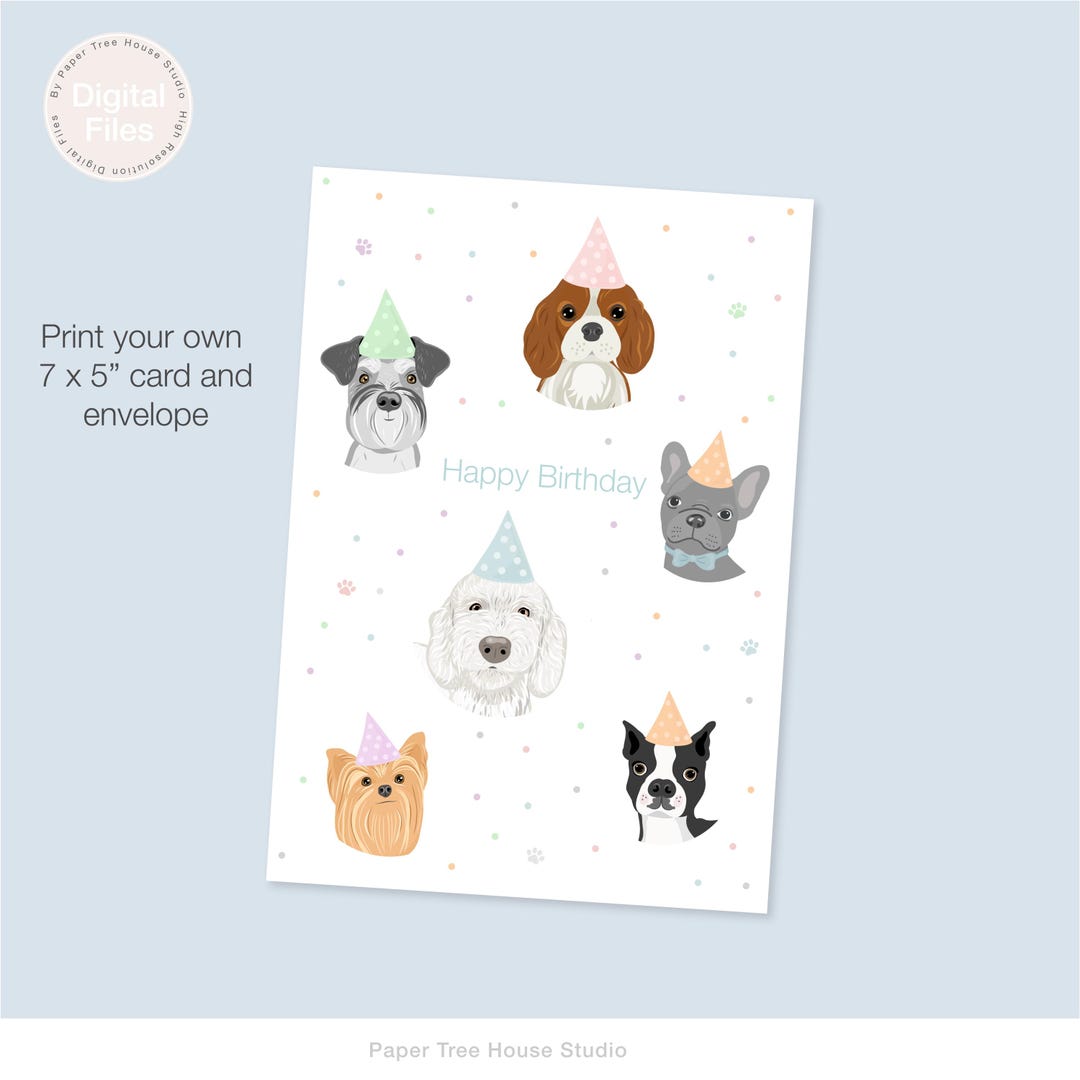 Puppy Birthday Card, Party Hats, 5x7 Print (digital Download) - Etsy