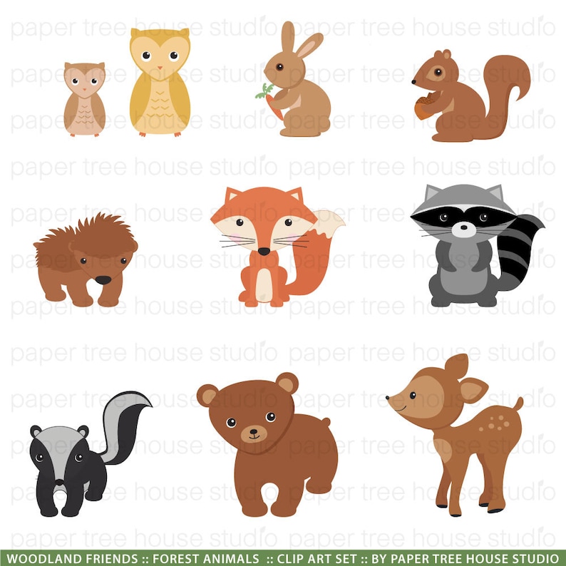 Woodland Clip Art. Forest Clipart. Fox Clip Art. Raccoon Clip - Etsy