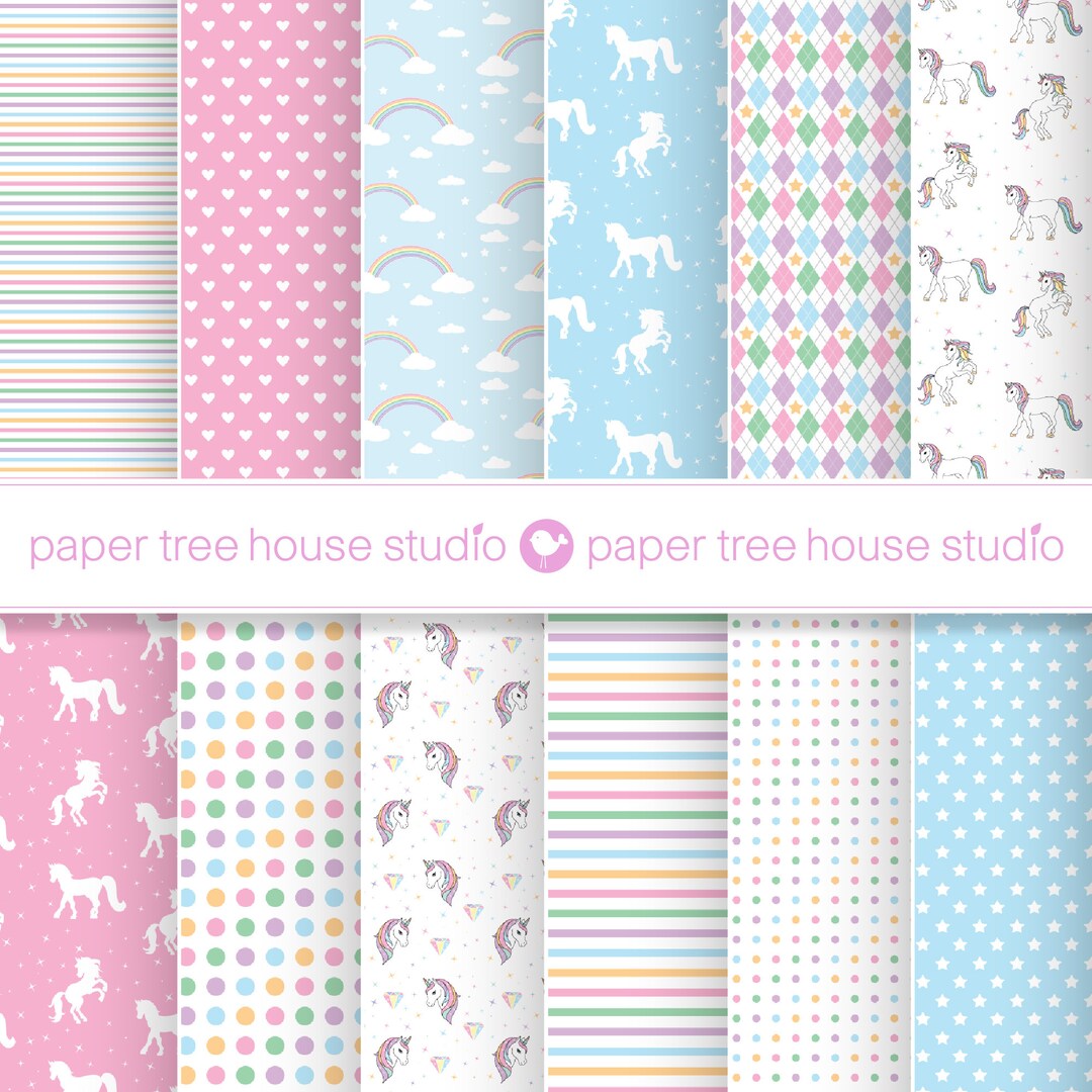 Rainbow Unicorn Digital Paper Set. Unicorn Paper. Rainbow Digital Paper ...