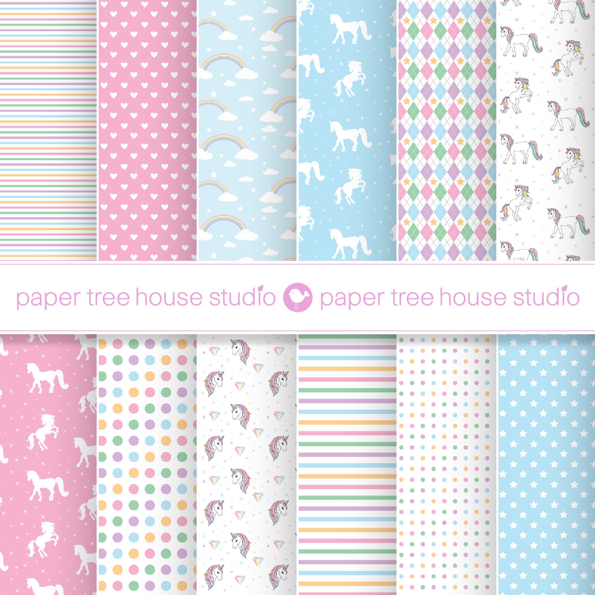 Rainbow Unicorn Digital Paper Set. Unicorn Paper. Rainbow Digital Paper ...