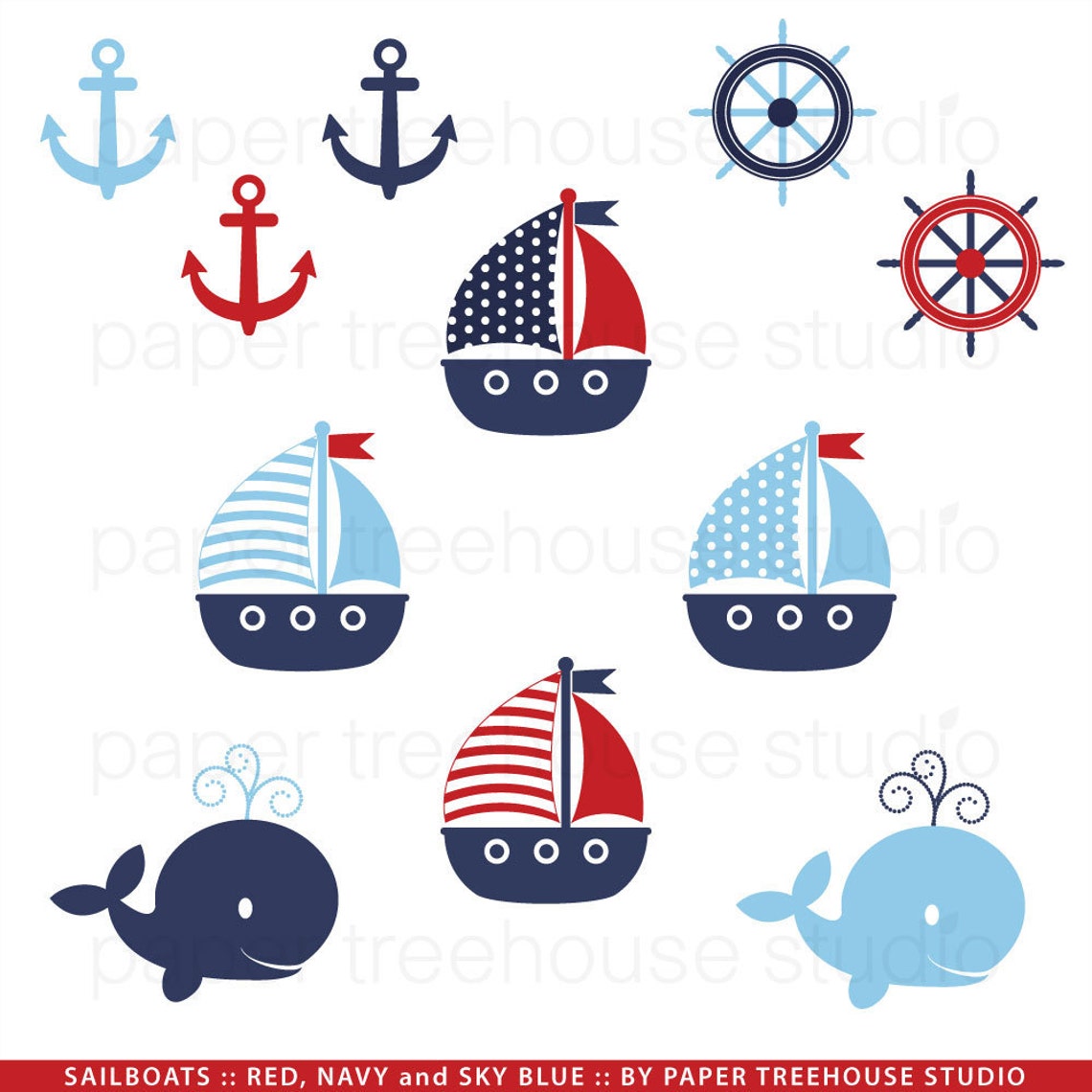 Sailboat Clip Art. Sailboat Clipart. Whale Clipart. Sailboat Scrapbook ...
