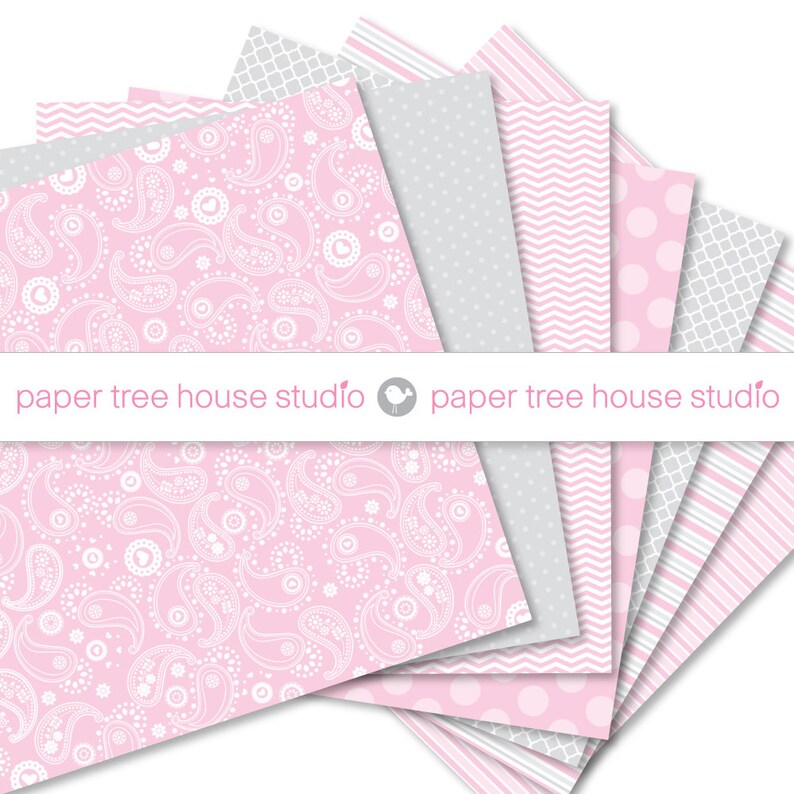 Pink Digital Paper Set. Gray Digital Paper. Quatrefoil Digital - Etsy