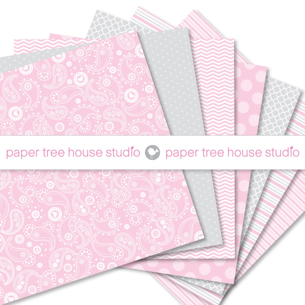 Pink Digital Paper Set. Gray Digital Paper. Quatrefoil Digital - Etsy