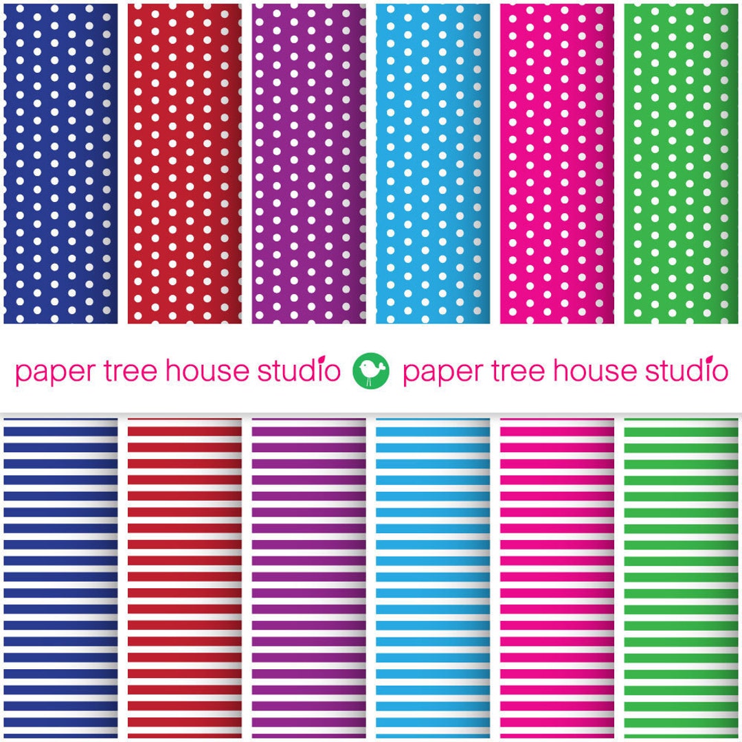Multicolor Digital Paper Set. Polka Dot Paper Pack. Stripe Paper Pack ...