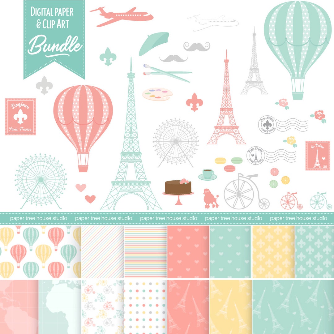 Paris Clip Art and Paper Bundle. Digital Download. Travel Clip Art ...