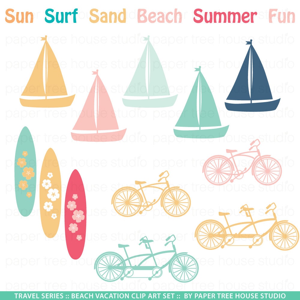 Beach Clip Art. Vacation Clipart. Summer Clipart. Surf Clipart ...
