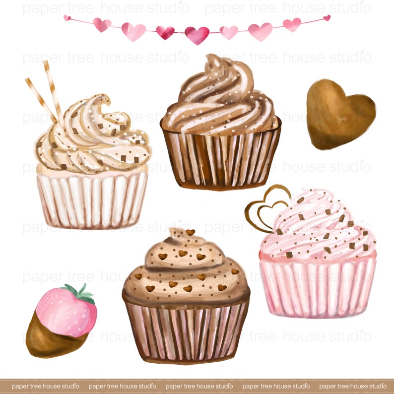 Watercolor Cupcake Clip Art. Valentine's Day Clip Art. Cupcake Clip Art ...