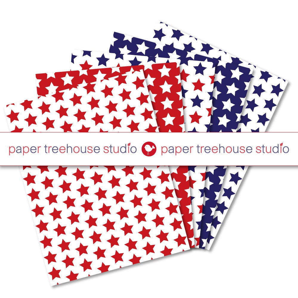 Red White and Blue Digital Paper Pack. Star Digital Paper. 4th - Etsy