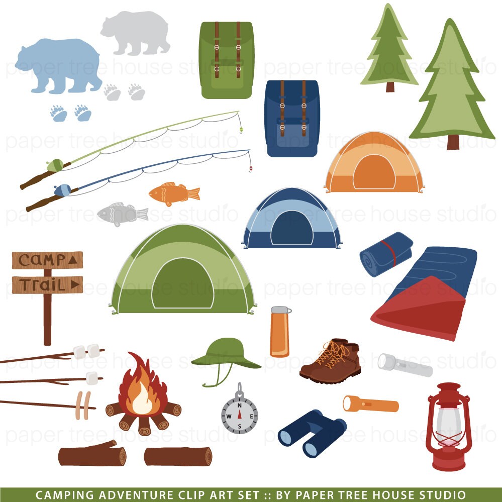 Camping Clip Art. Tent Camping Clipart. Hiking Clipart. Outdoor Clip ...