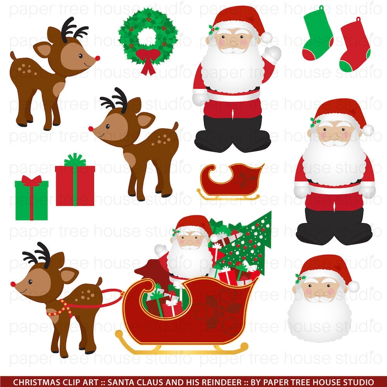 Christmas Clip Art. Santa Claus Clip Art. Reindeer Clip Art. Christmas ...