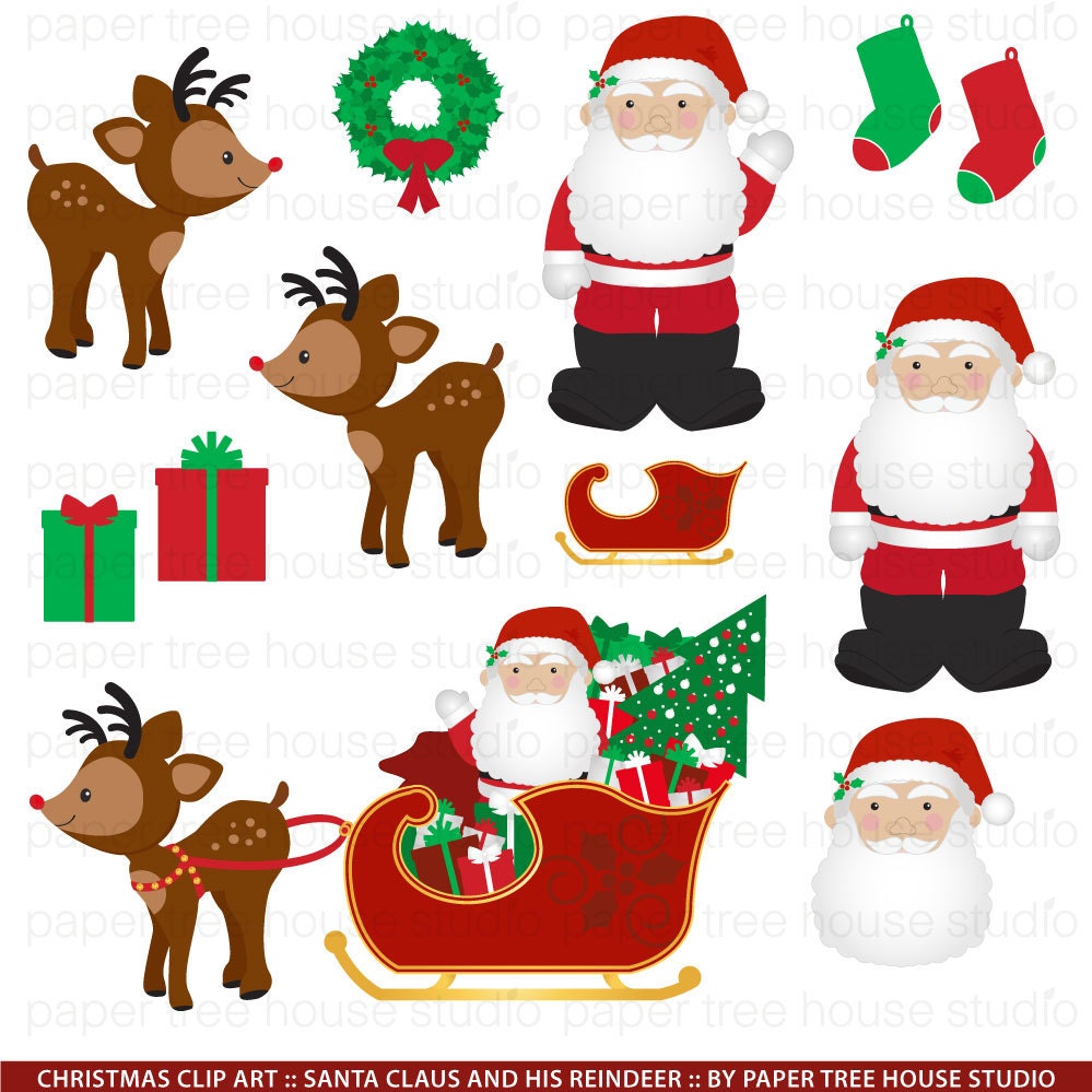 Christmas Clip Art. Santa Claus Clip Art. Reindeer Clip Art. Christmas ...