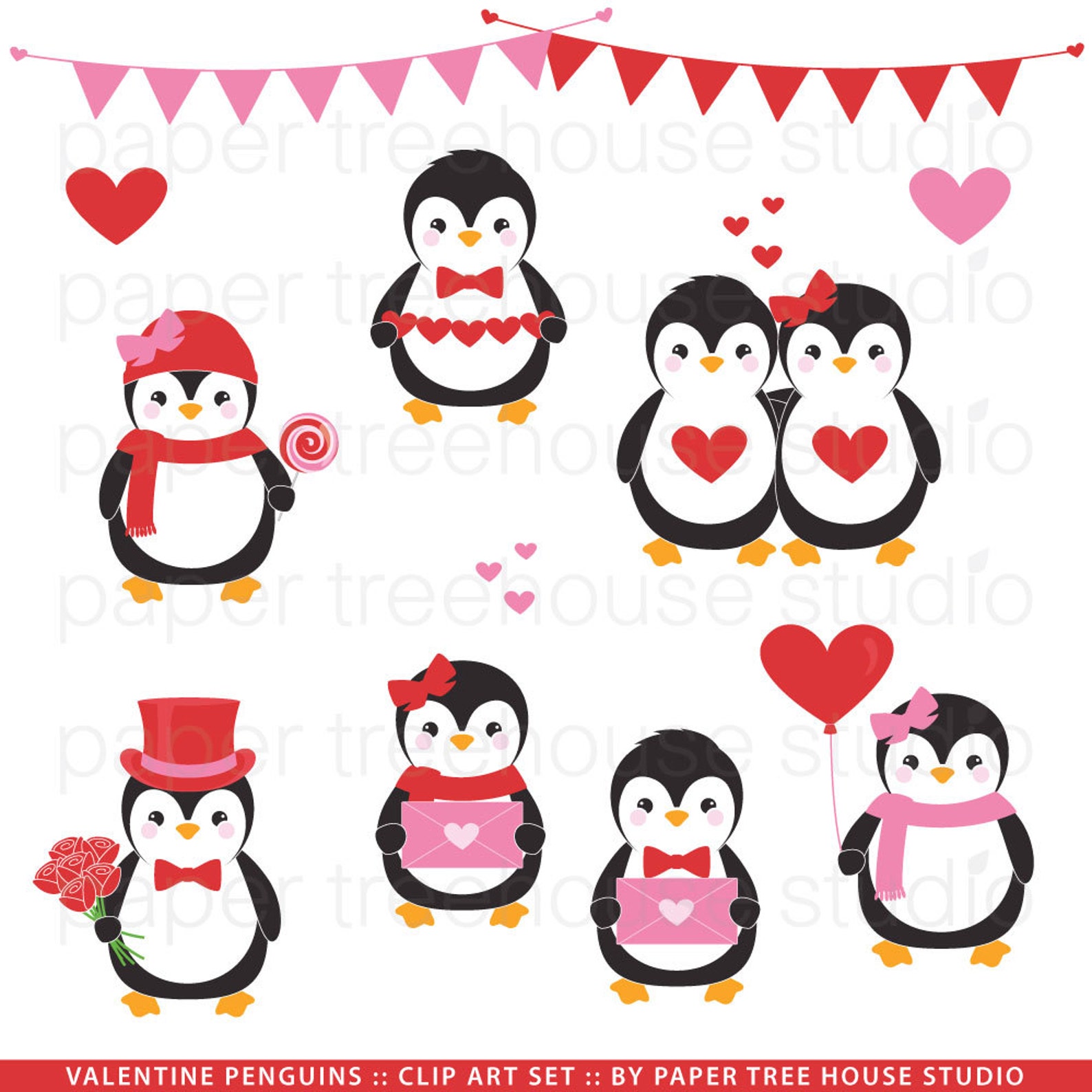 Valentine Clip Art. Penguins Clip Art. Heart Clip Art. Flower Clipart ...
