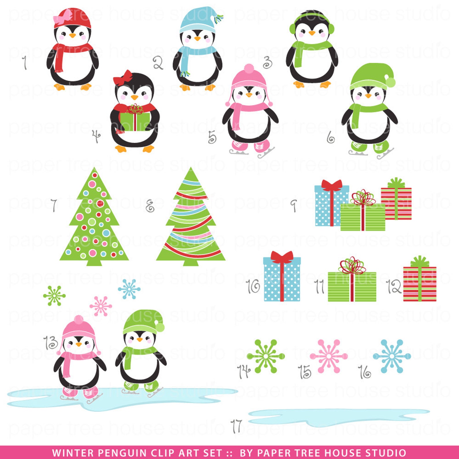 Christmas Clip Art. Penguin Clipart. Ice Skating Clip Art. Christmas ...