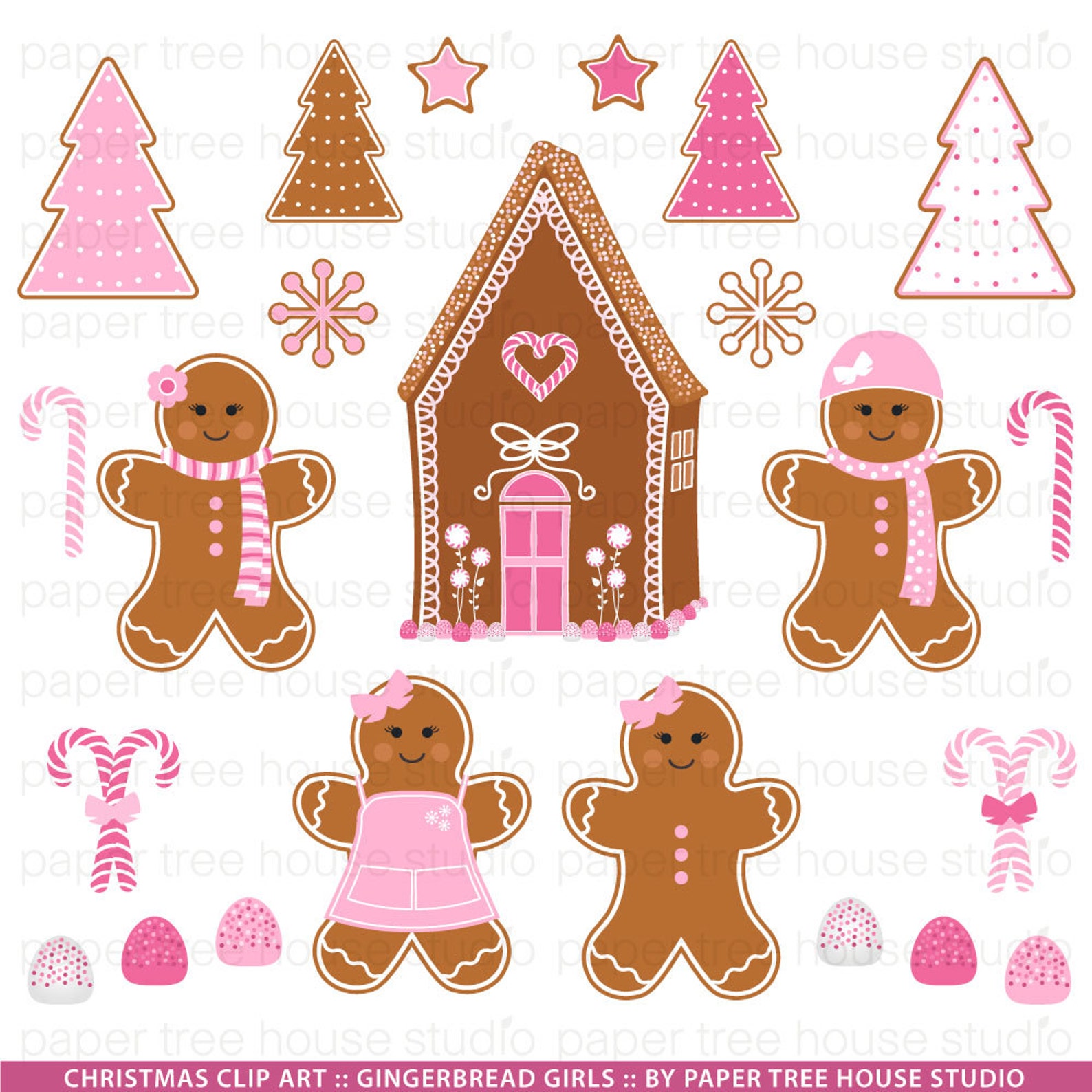 Gingerbread Clip Art. Pink Gingerbread Clipart. Gingerbread - Etsy