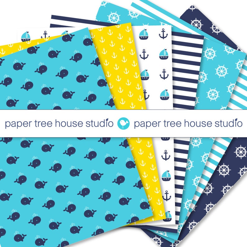 Nautical Digital Paper. Sailboat Digital Paper. Sailboat Clipart ...