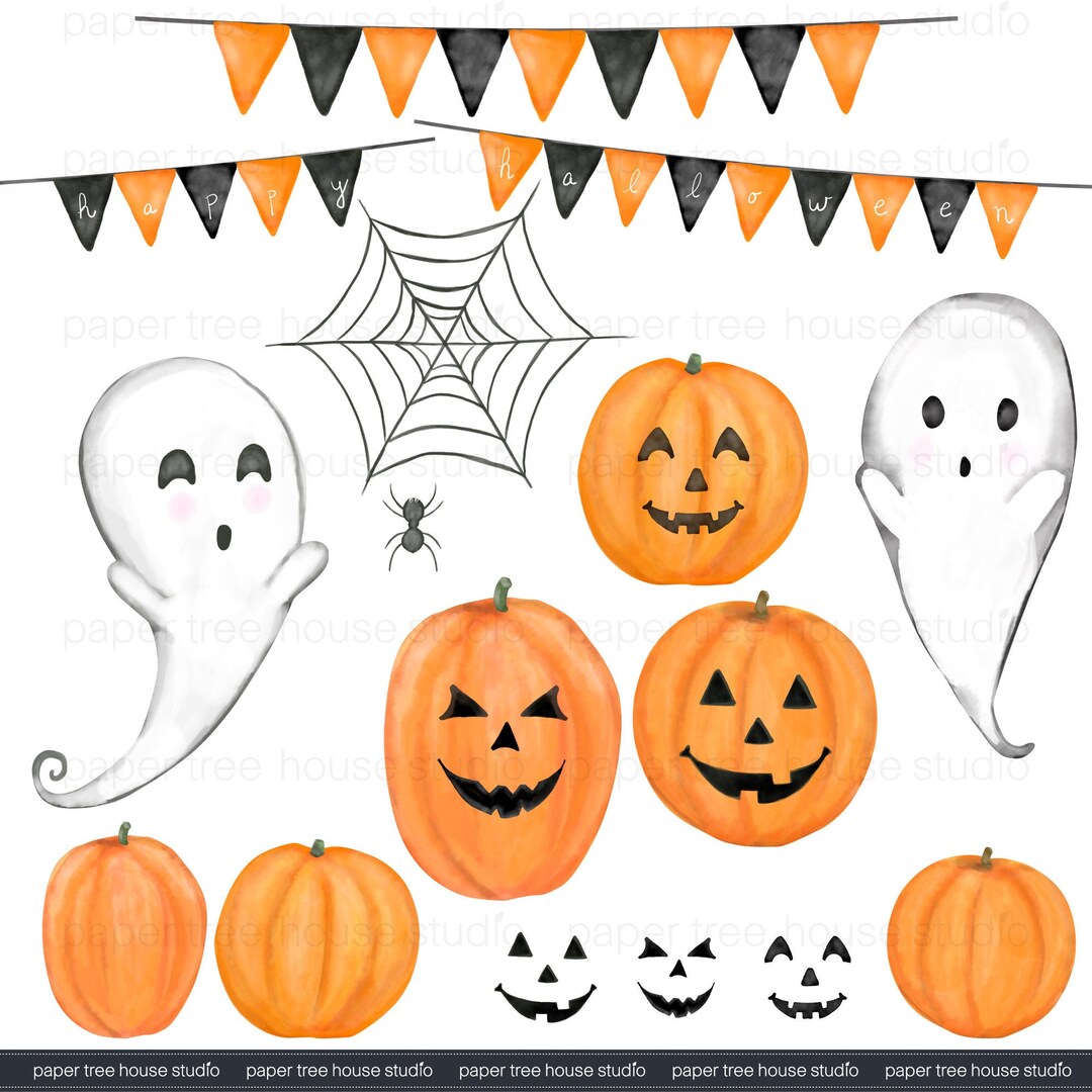 Halloween Clip Art. Pumpkin Clip Art. Ghost Clipart. Watercolor ...