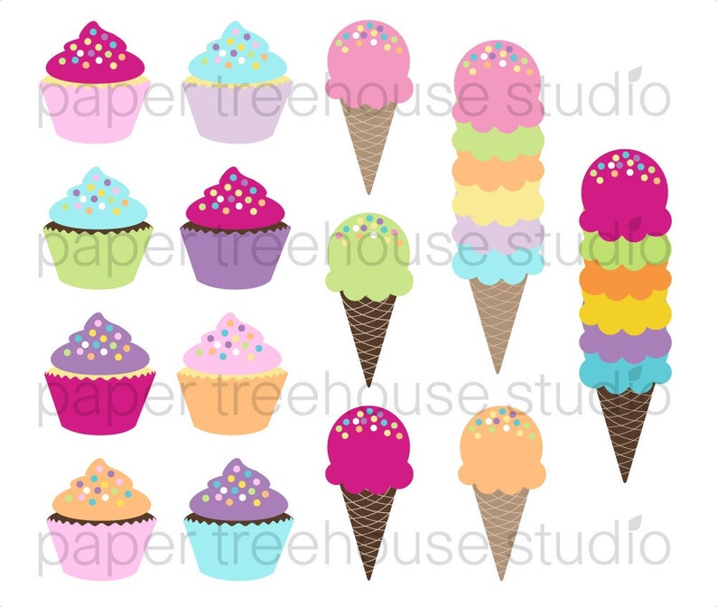 Cupcake Clip Art. Ice Cream Clip Art. Birthday Clipart. Ice - Etsy