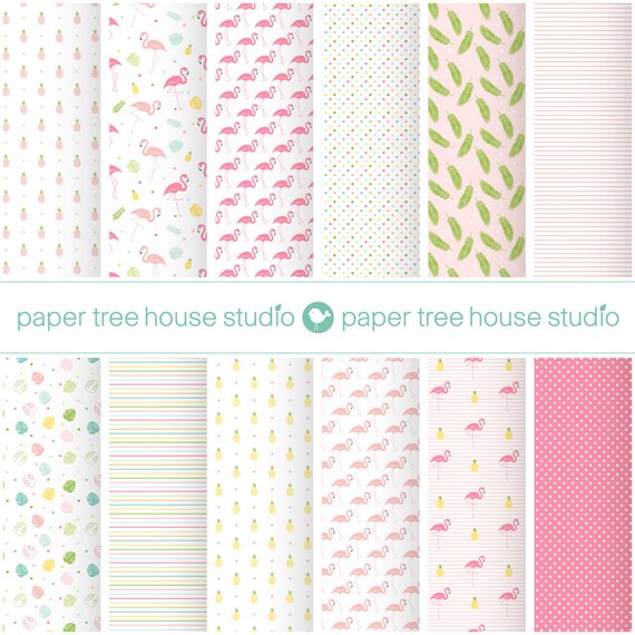Flamingo Digital Paper. Pink Flamingo Print. Pineapple Paper. | Etsy