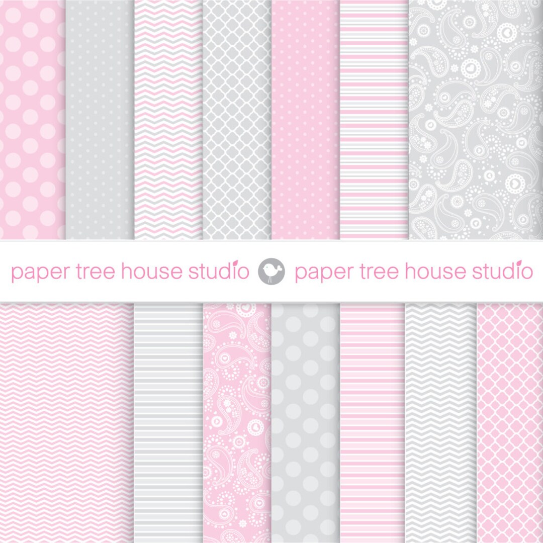 Pink Digital Paper Set. Gray Digital Paper. Quatrefoil Digital Paper ...