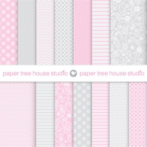 Pink Digital Paper Set. Gray Digital Paper. Quatrefoil Digital Paper ...