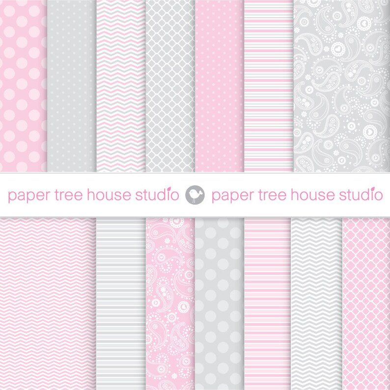 Pink Digital Paper Set. Gray Digital Paper. Quatrefoil Digital - Etsy
