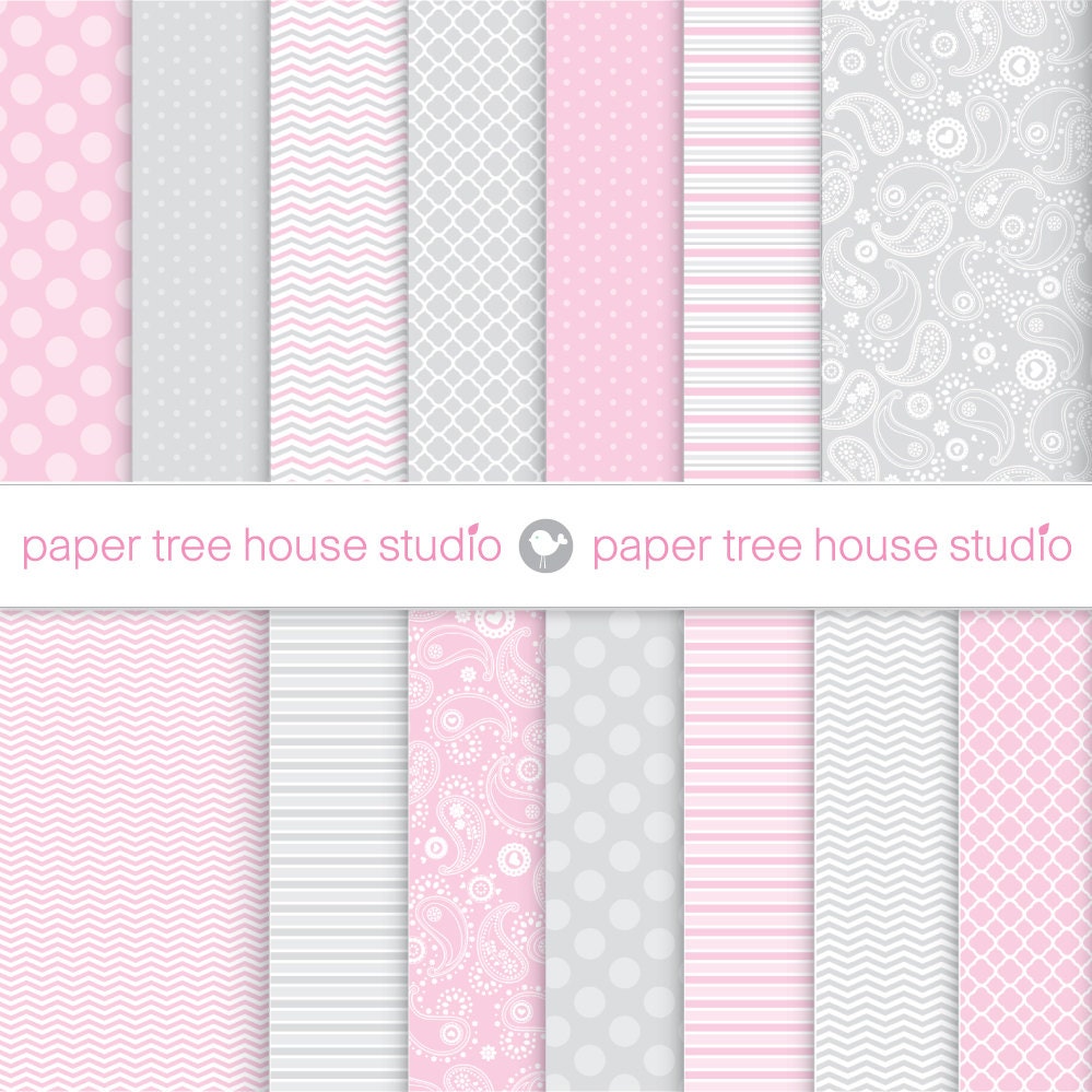 Pink Digital Paper Set. Gray Digital Paper. Quatrefoil Digital - Etsy