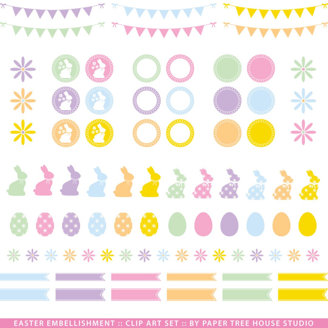 Easter Clip Art Set. Bunny Clipart. Flower Clip Art. Easter Eggs ...