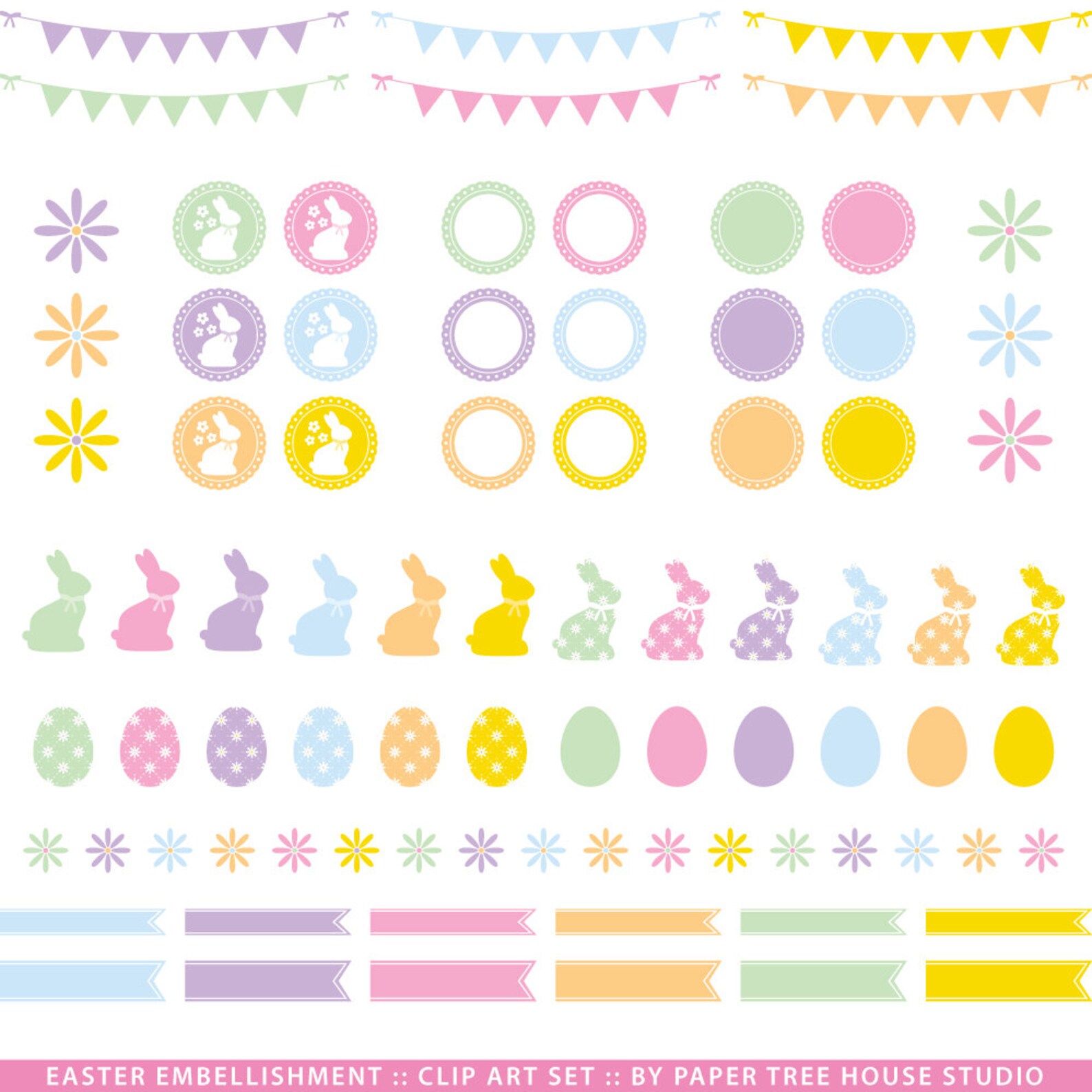 Easter Clip Art Set. Bunny Clipart. Flower Clip Art. Easter - Etsy