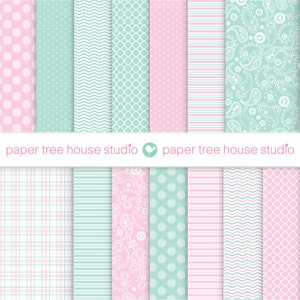 Mint Digital Paper Pack. Pink Digital Paper Pack. Paisley Clipart ...