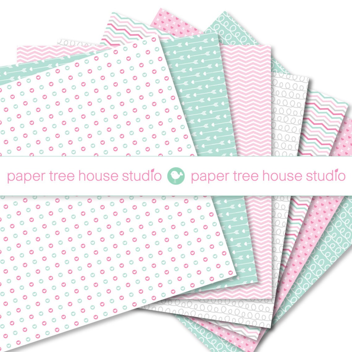 Valentine Digital Papers. Valentine Scrapbook Paper. Mint Digital Paper ...