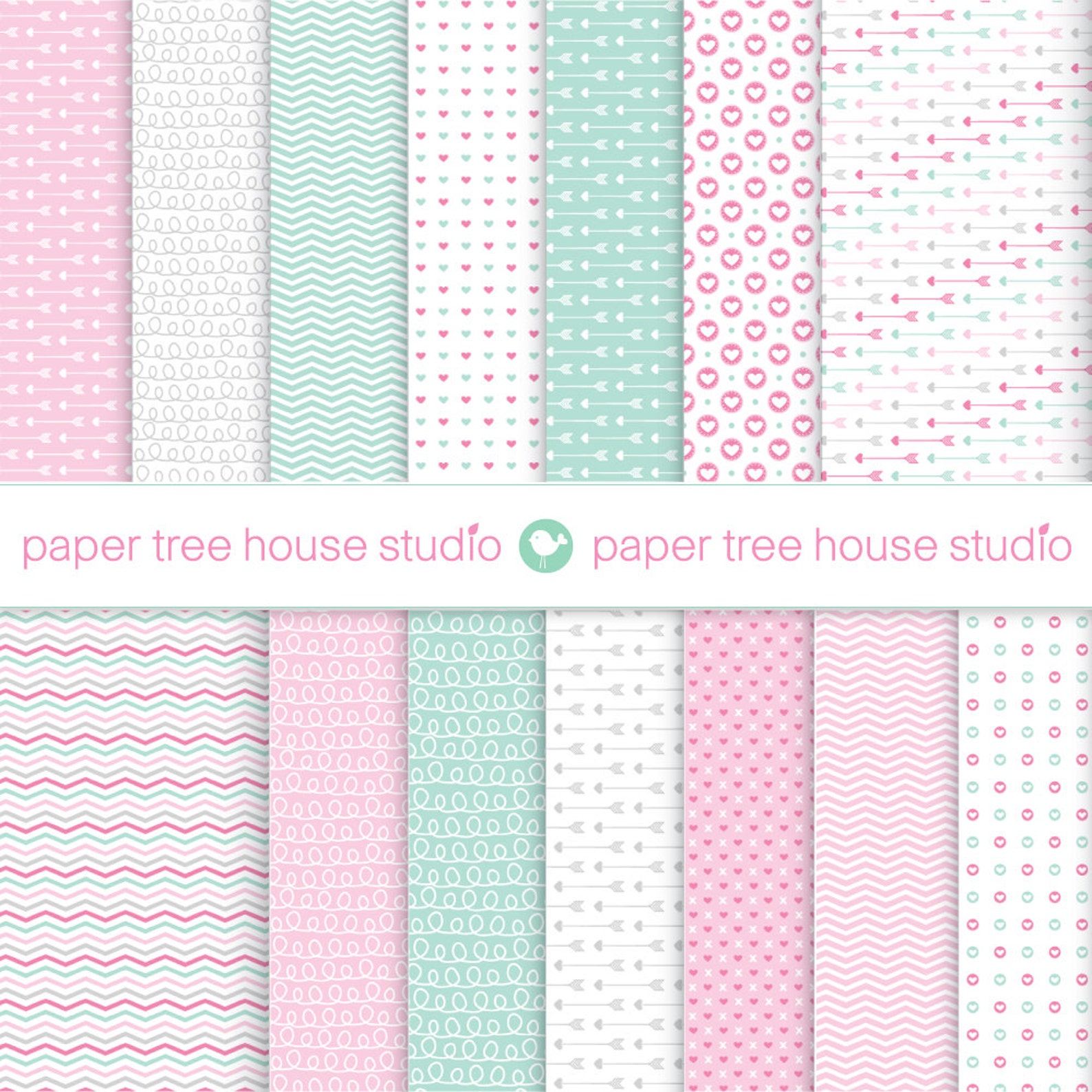 Valentine Digital Papers. Valentine Scrapbook Paper. Mint Digital Paper ...