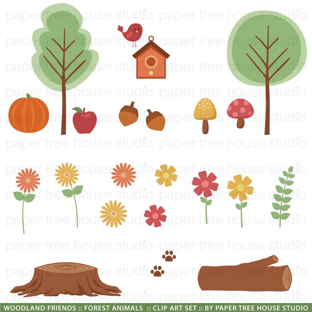 Woodland Clip Art. Forest Clipart. Fox Clip Art. Raccoon Clip - Etsy