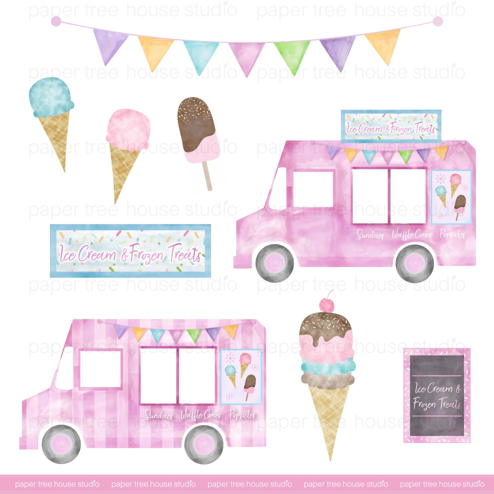 Ice Cream Truck Clip Art. Ice Cream Clip Art. Watercolor | Etsy Canada
