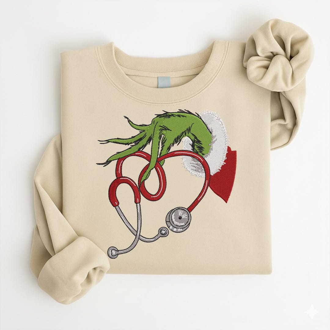 Grinch Nurse Embroidery, Furry Hand With Stethoscope Embroidery ...