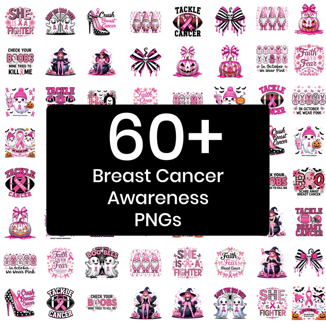 Breast Cancer Awareness PNG Bundle: Pink Halloween Ghosts (64 Graphics ...
