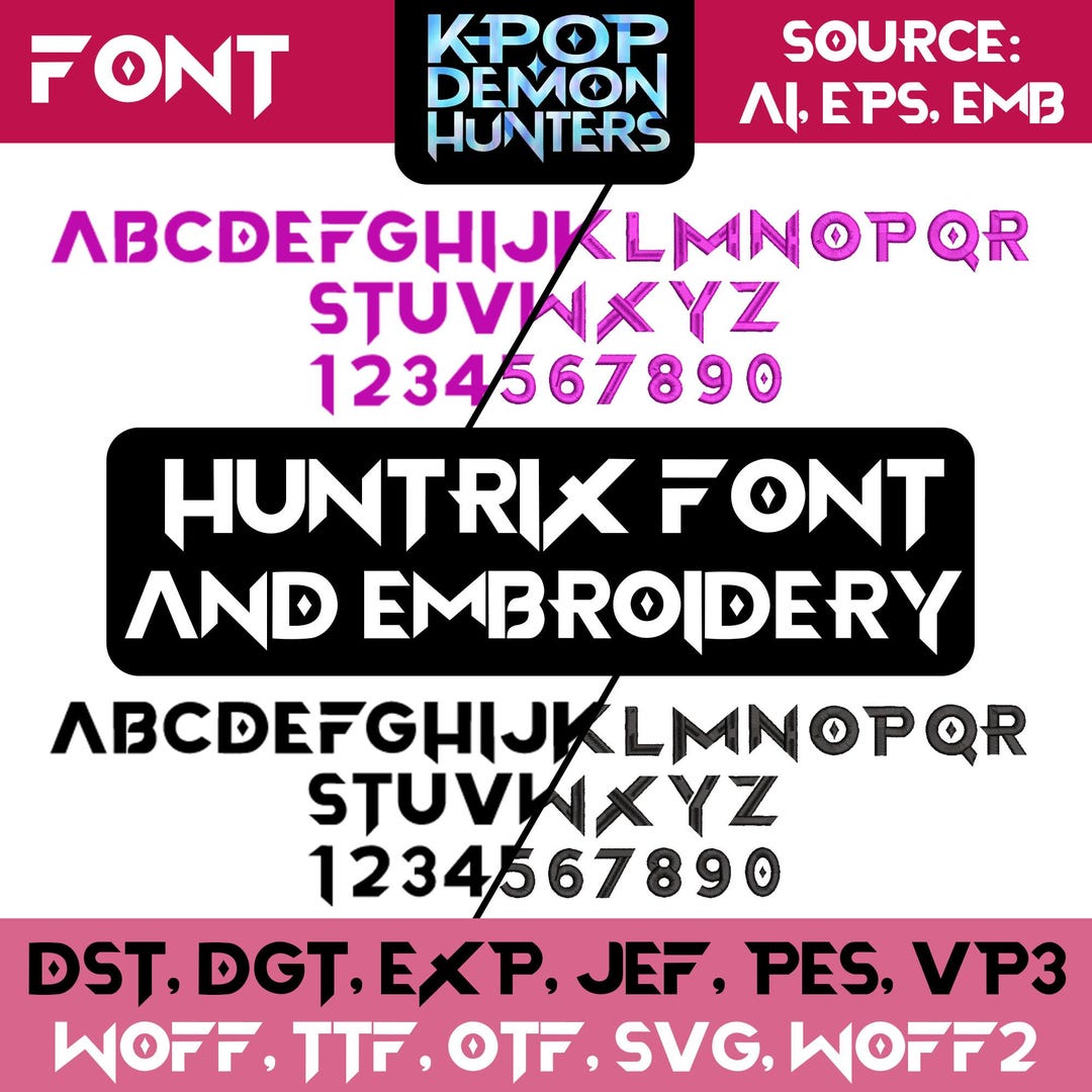 Kpop Demon Hunters Huntrix Font & Embroidery Pack | Kpop Schrift ...