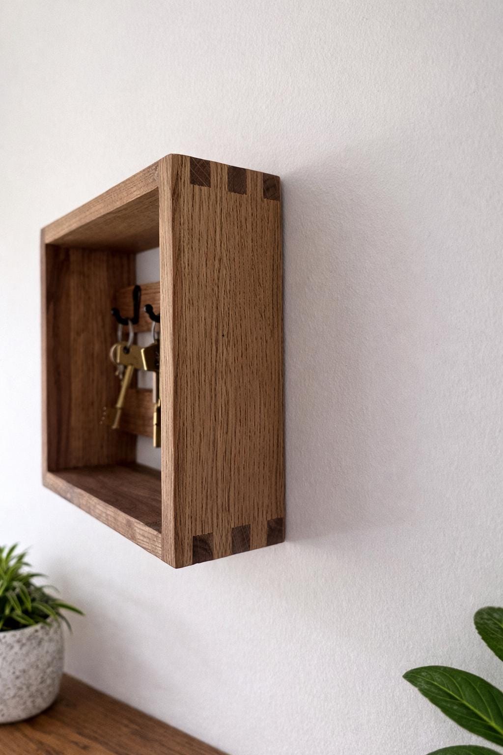 Solid Oak Key Holder Shelf, Handmade Entryway Organizer, Rustic Wall ...