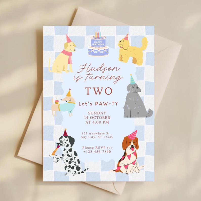 Blue Dog Birthday Invitation Template , Editable Puppy Party Invitation ...