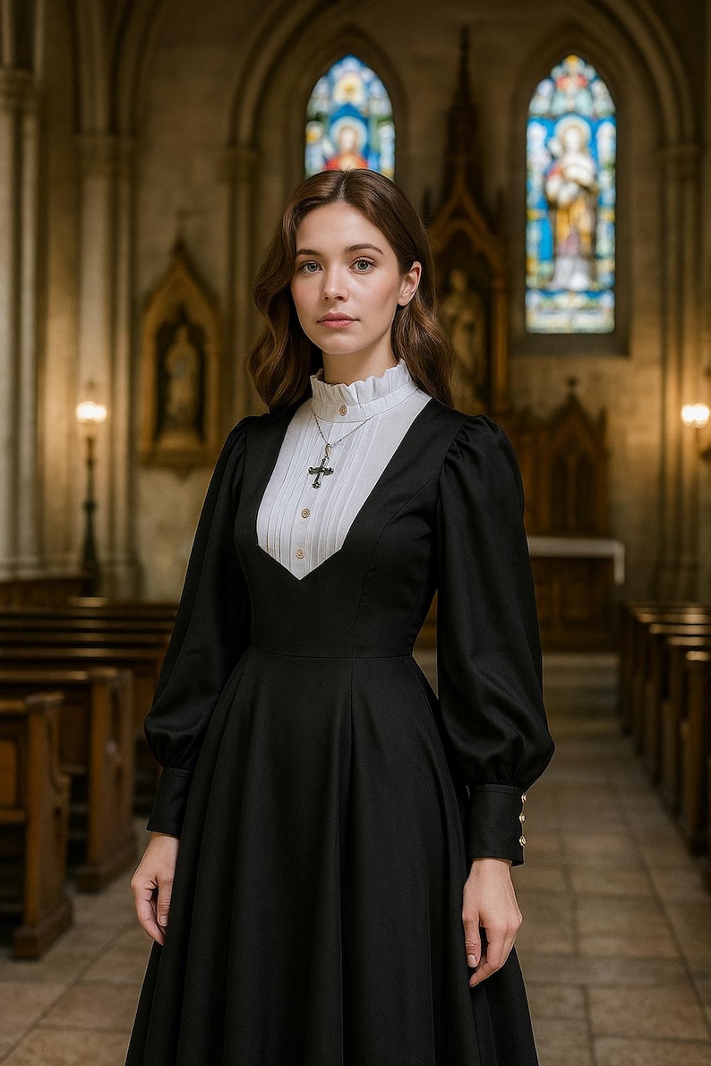 Medieval Retro Nun Dress 2025,black Dress With Handdress and Cross ...