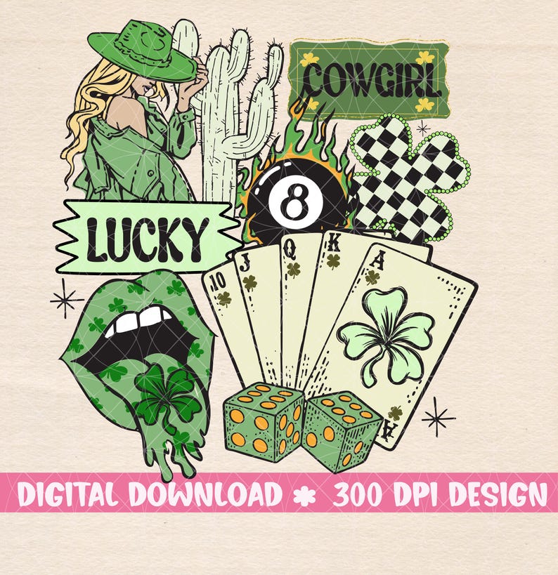 Western St Patrick’s Day Png, Lucky Cowgirl Western Png, Lucky Shamrock ...