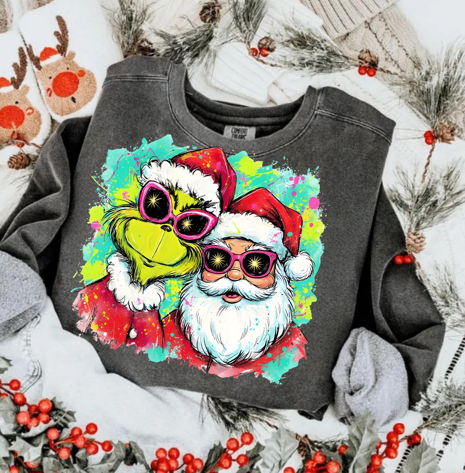 Retro Grinch Santa Christmas PNG Bundle, Retro Christmas Sublimation ...