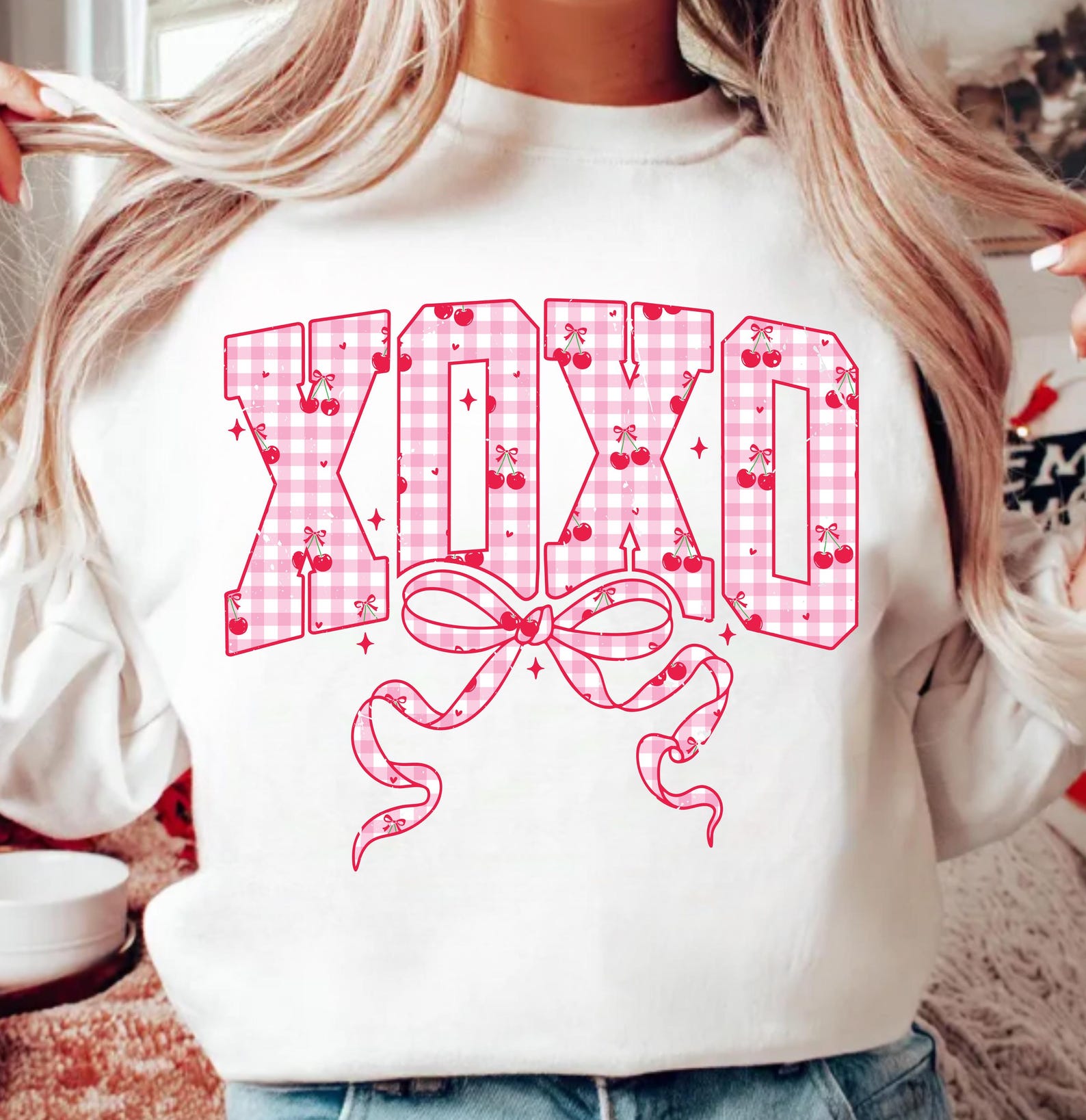 Preppy XOXO Valentine PNG, Pink Red Heart Coquette Design, Valentines ...