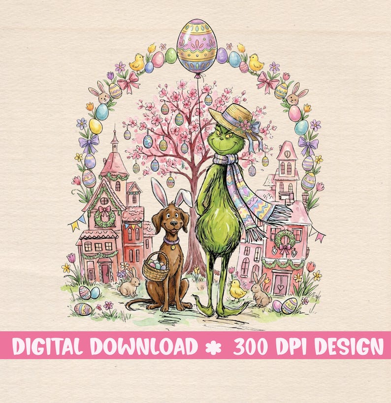 Retro Grinch Easter Png, Cartoon Movie Easter Png, Funny Easter Png ...