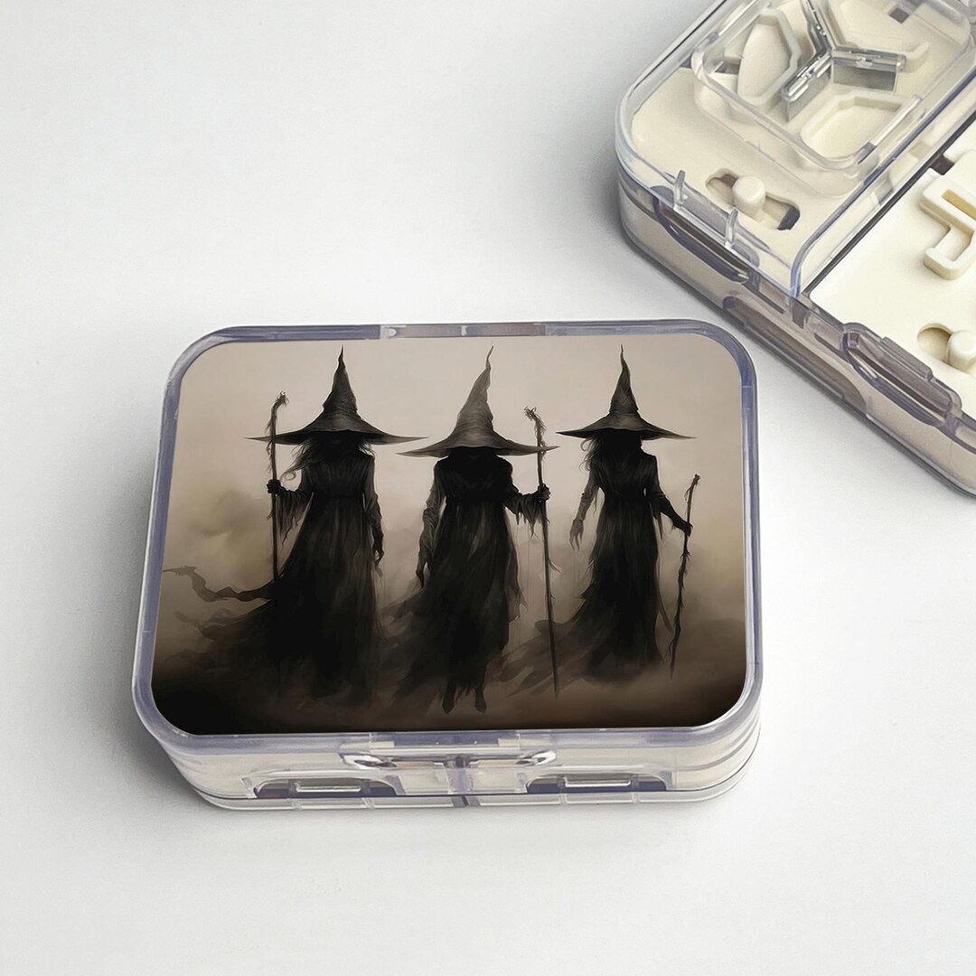Goth Vintage Witch Portable Pill Box With Pill Cutter - for Storing and ...