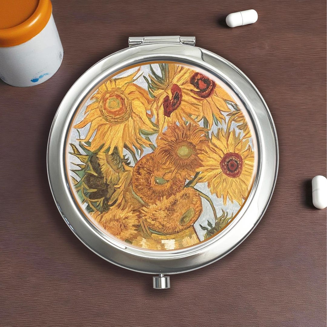 Van Gogh's Art Sunflowers Silver Pill Box - Pill,vitamin,candy,jewelry ...