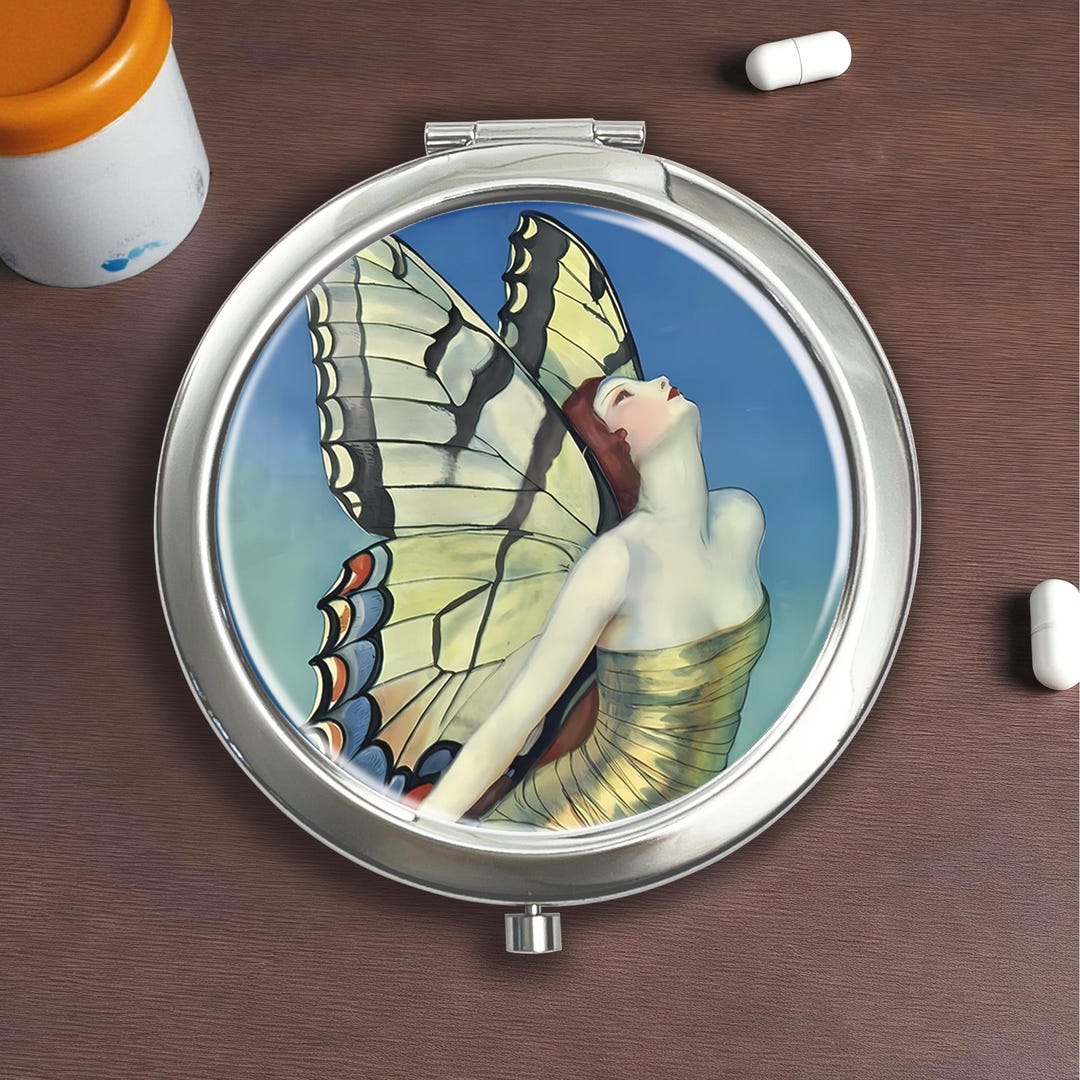 Vintage Butterfly Fairy Silver Pill Box - Vitamin, Candy, Jewelry ...