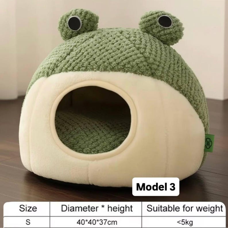 Cat Bed Frog Warm Plush Cat Cave Kawaii Cat House Indoor Cozy Dog Bed ...