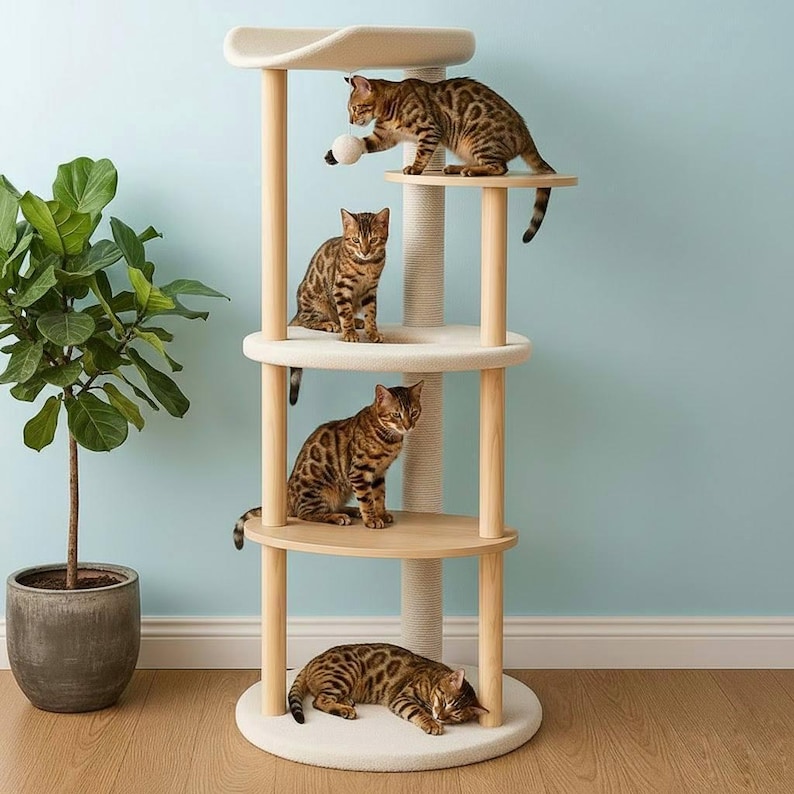 Cat Tree Tower With Scratching Post Beige Cat Condo Cat Climbing Tree ...